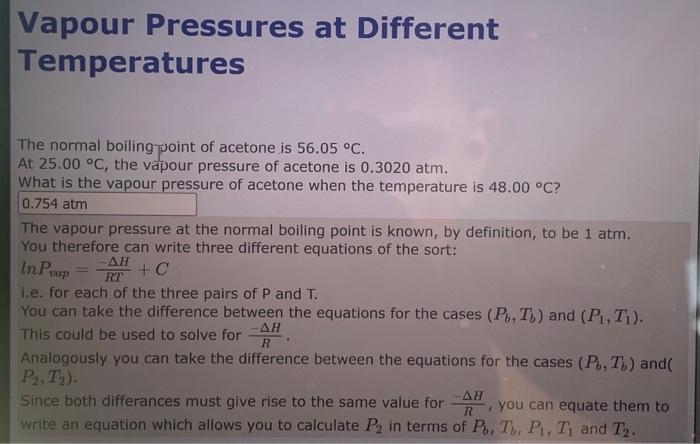 Solved Vapour Pressures at Different Temperatures The normal | Chegg.com