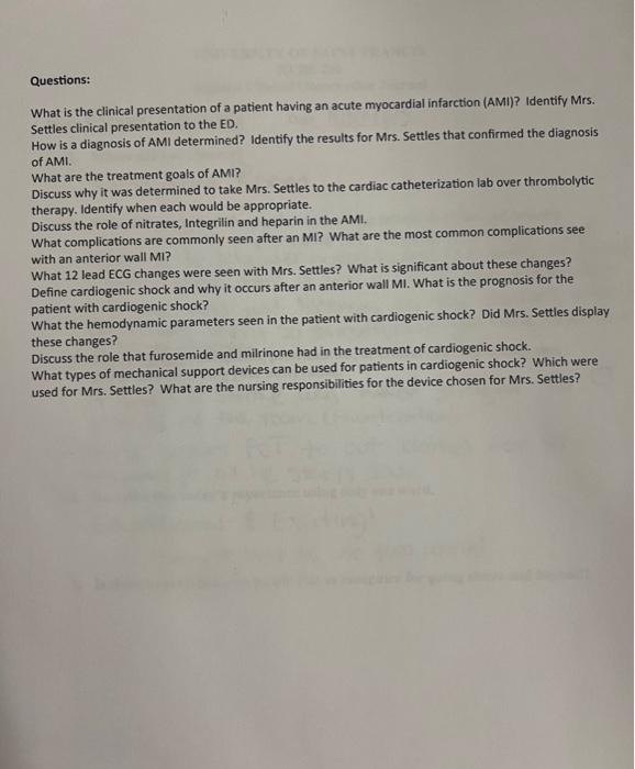 Solved Case Presentation Mrs. Settles, 50-year-old women, | Chegg.com