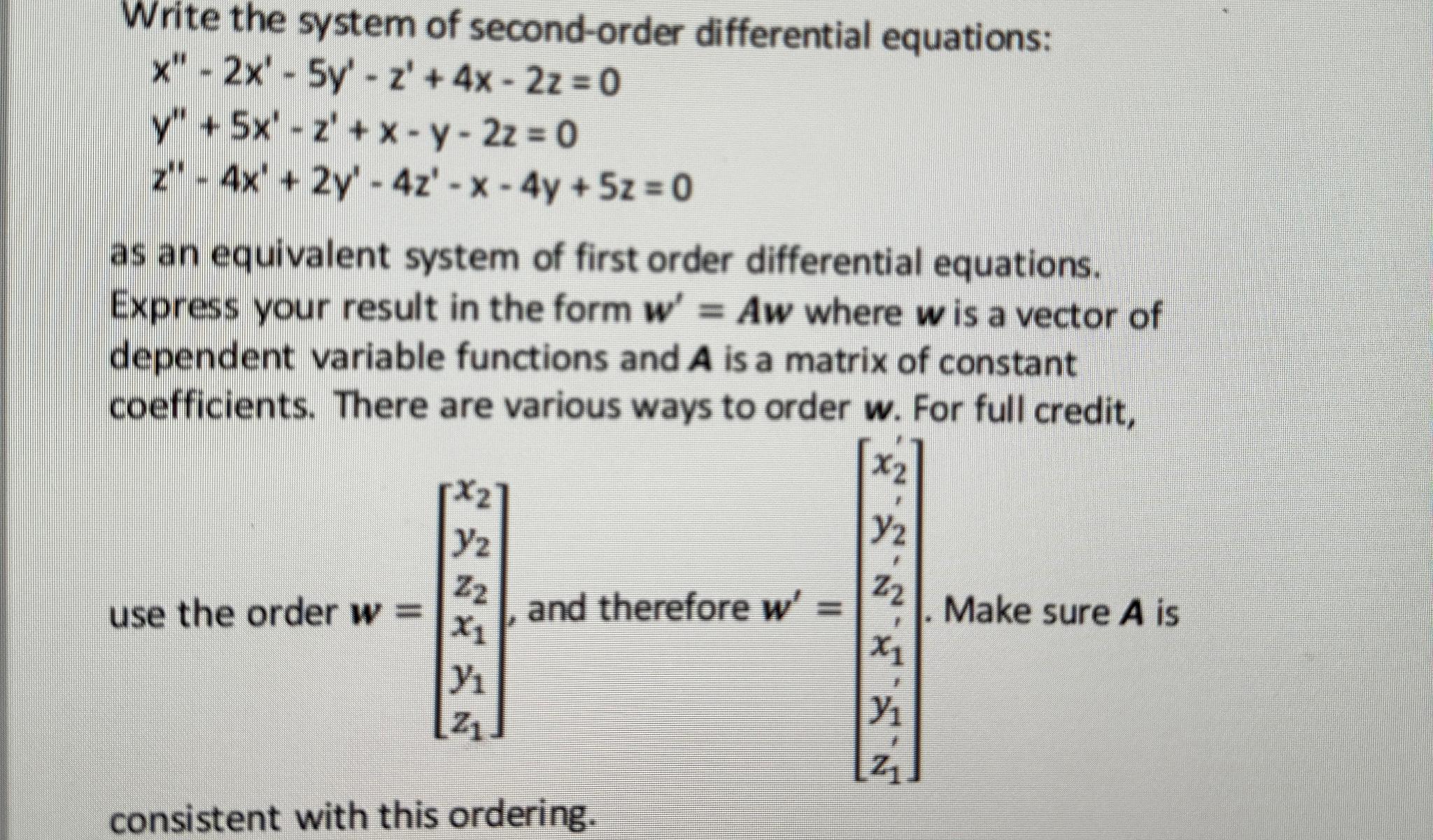Solved Write the system of second-order differential | Chegg.com