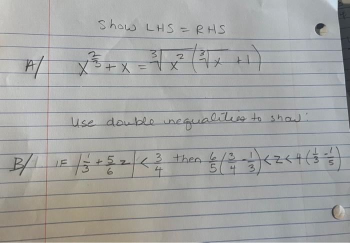 Solved Show LHS = RHS A/ x32+x=3x2(3x+1) Use double | Chegg.com
