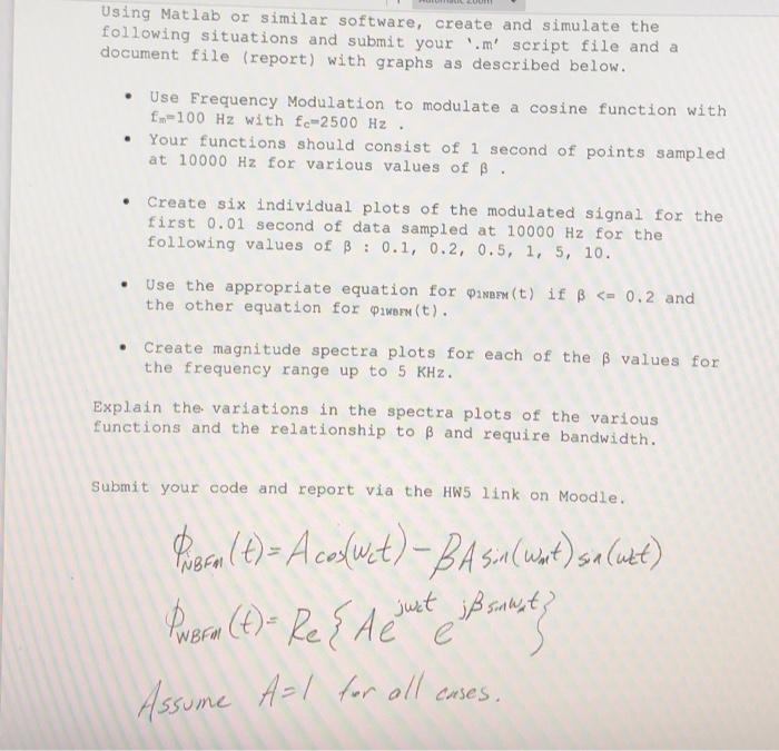 Solved Using Matlab or similar software, create and simulate | Chegg.com