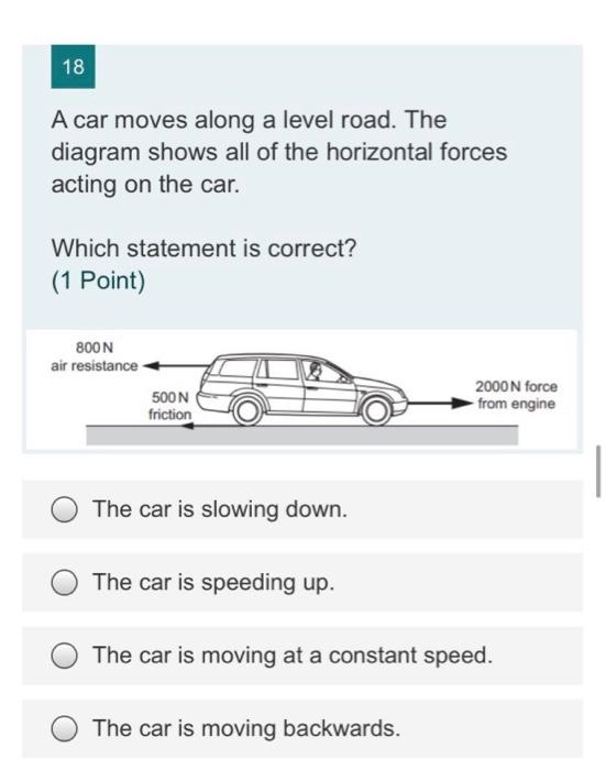 Solved 18 A car moves along a level road. The diagram shows | Chegg.com
