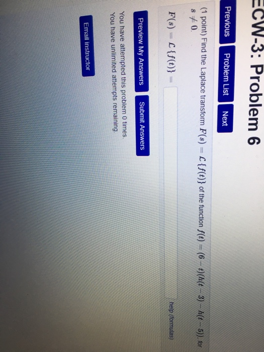 Solved ECW-3: Problem 6 Previous Problem List Next (1 point) | Chegg.com