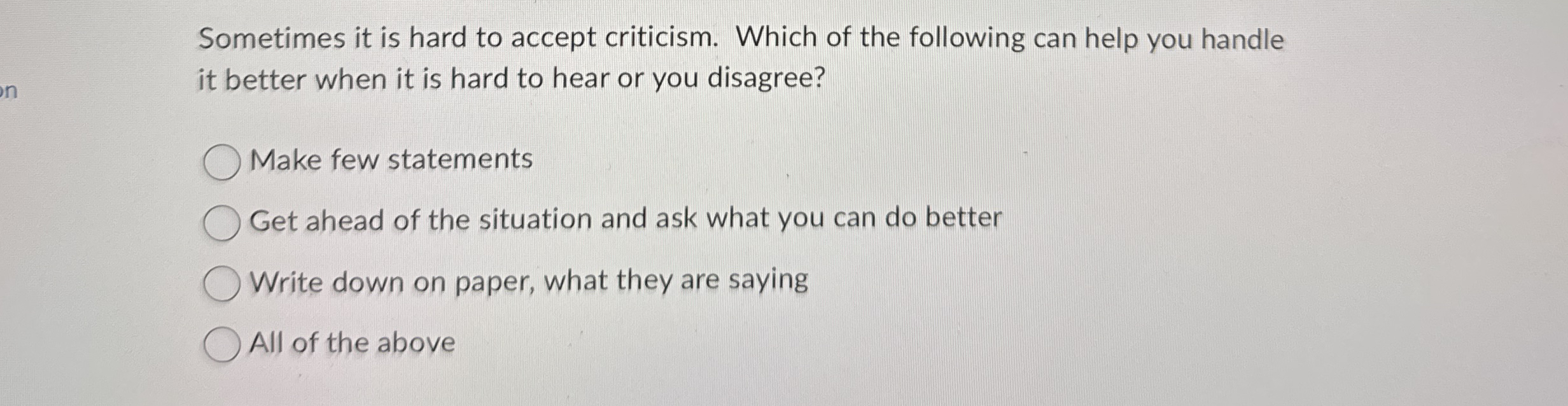 Solved Sometimes it is hard to accept criticism. Which of | Chegg.com