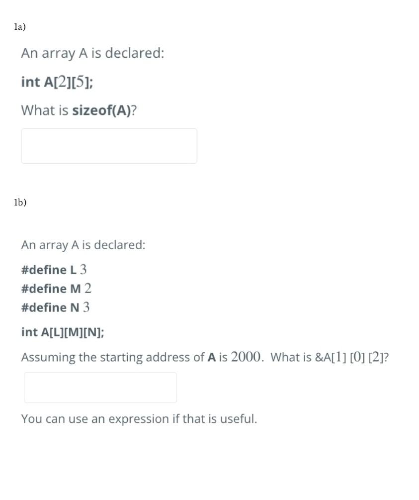 Solved la) An array A is declared: int A[2][51; What is | Chegg.com