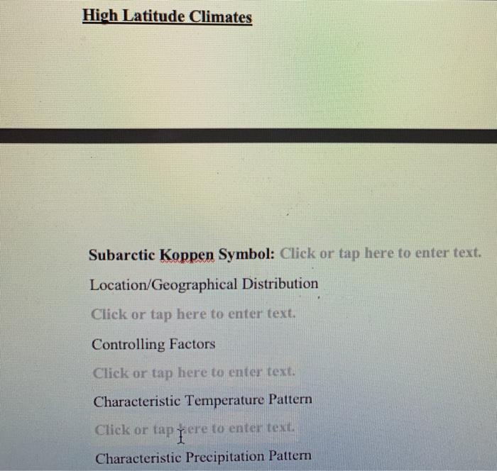 Solved High Latitude Climates Subarctic Koppen Symbol: Click | Chegg.com