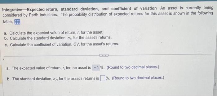 Solved Integrative-Expected return, standard deviation, and | Chegg.com
