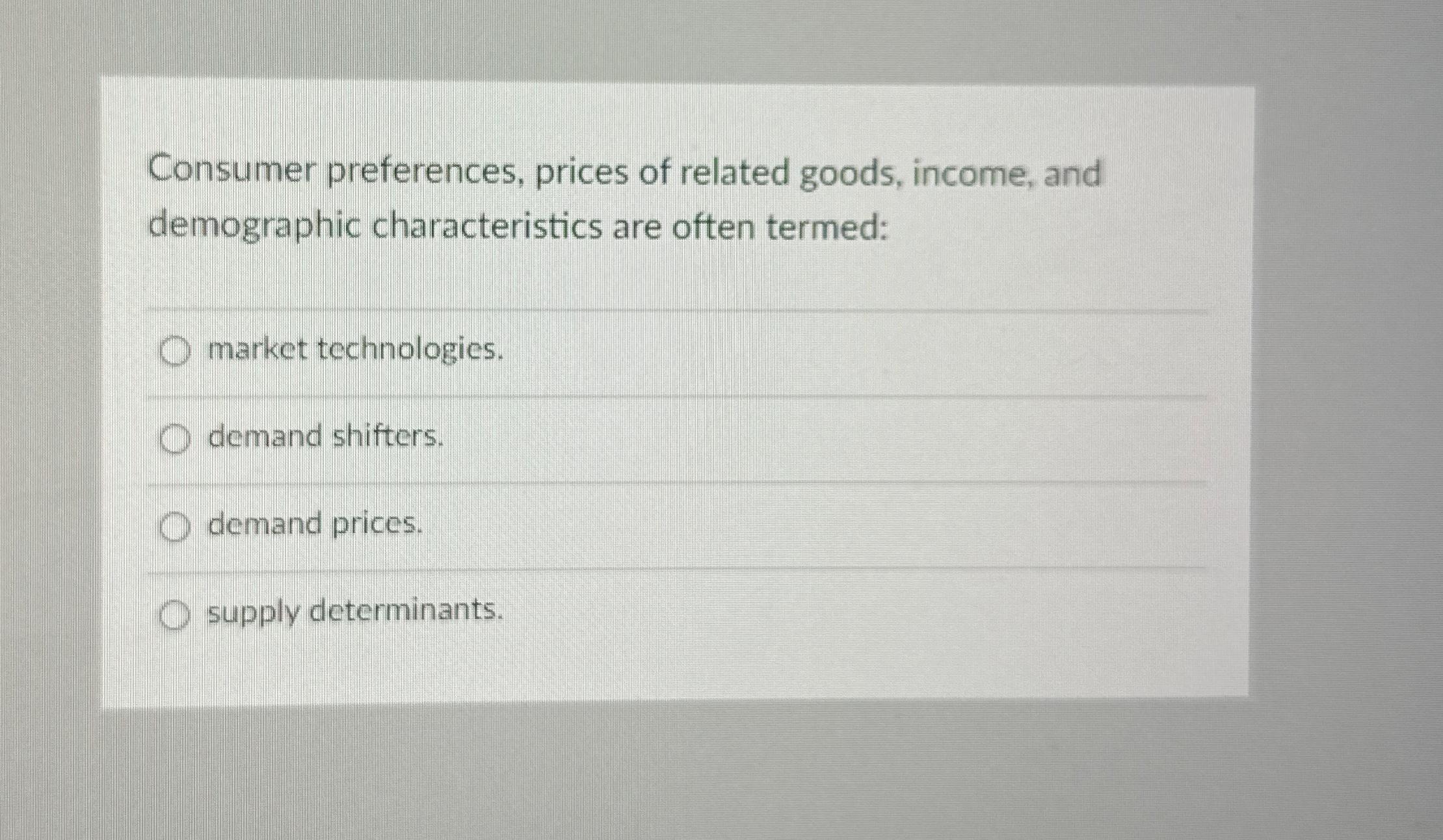Solved Consumer preferences, prices of related goods, | Chegg.com