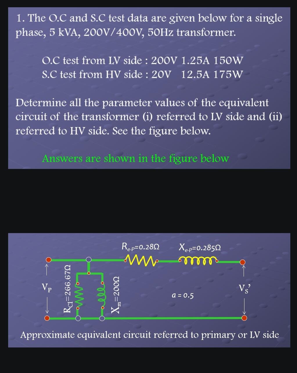 Solved 1. The O.C and S.C test data are given below for a | Chegg.com