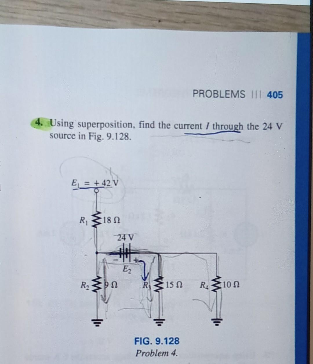 Solved 4. Using superposition, find the current I through | Chegg.com