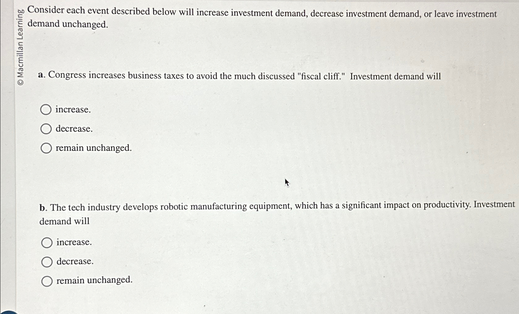 Solved a) ﻿Consider each event described below will increase | Chegg.com