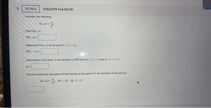 Solved Consider the following. f(x,y)=y2x Find V(x,y). | Chegg.com