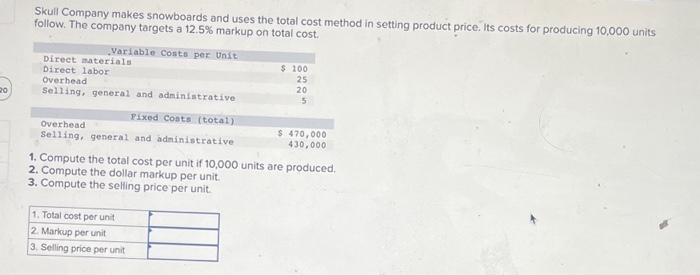Solved Skull Company makes snowboards and uses the total | Chegg.com