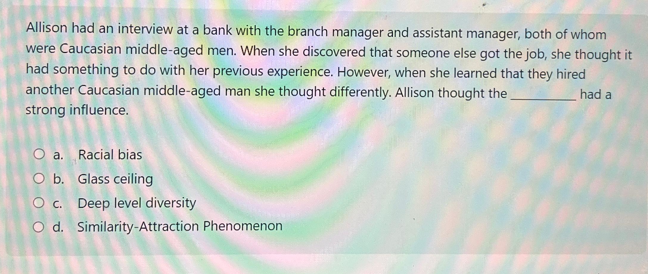 Solved Allison had an interview at a bank with the branch | Chegg.com