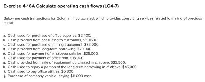 Solved Exercise 4-16A Calculate operating cash flows (LO4-7) | Chegg.com