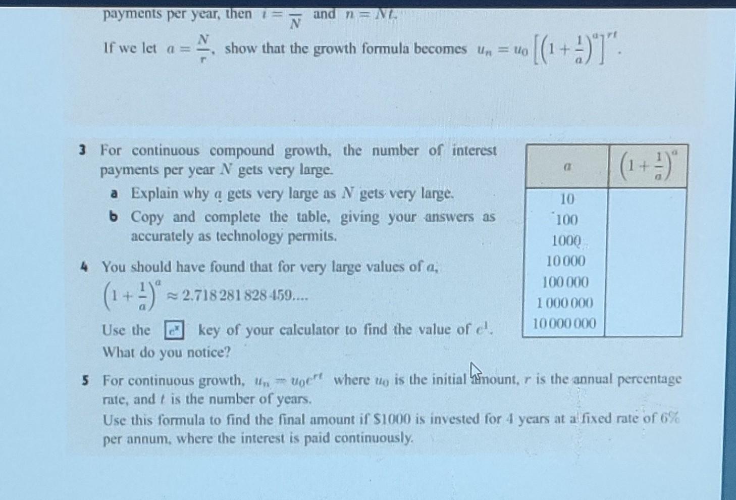 Solved INVESTIGATION 2 CONTINUOUS COMPOUND INTEREST A | Chegg.com