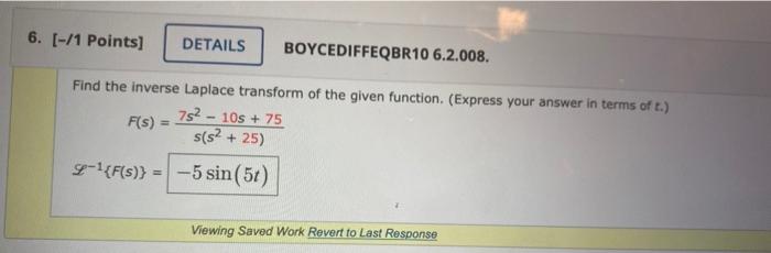 Solved 6. [-/1 Points] DETAILS BOYCEDIFFEQBR10 6.2.008. Find | Chegg.com