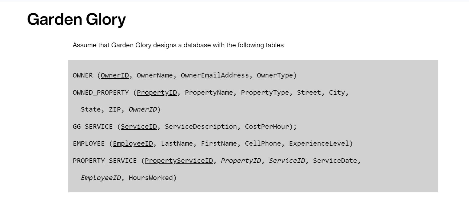 Solved Garden Glory wants to expand its database | Chegg.com
