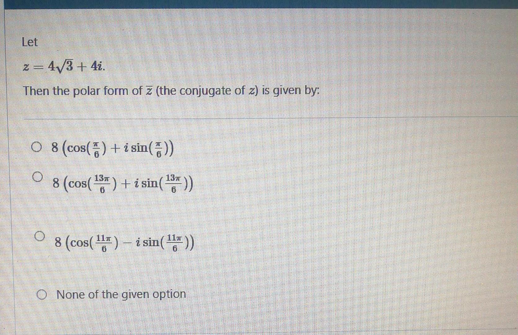 Solved z=43+4i Then the polar form of zˉ (the conjugate of z | Chegg.com