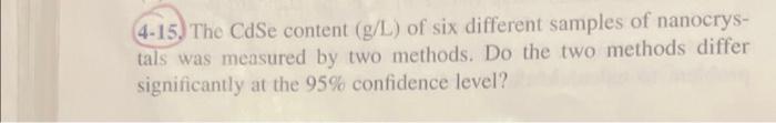 Solved 4-15. The CdSe content ( g/L) of six different | Chegg.com