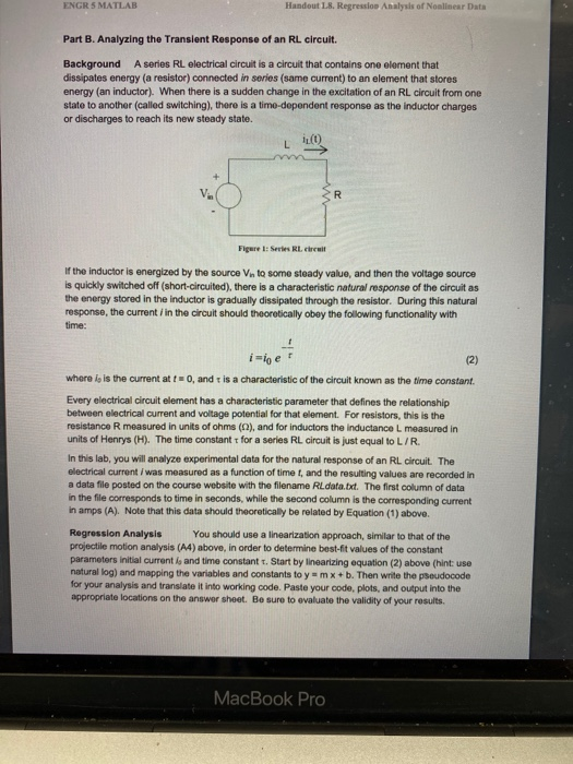 Handout L8. Regression Analysis of Nonlinear Data | Chegg.com