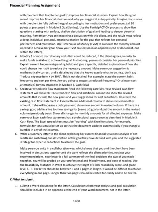 Financial Planning Assignment Introduction Your | Chegg.com