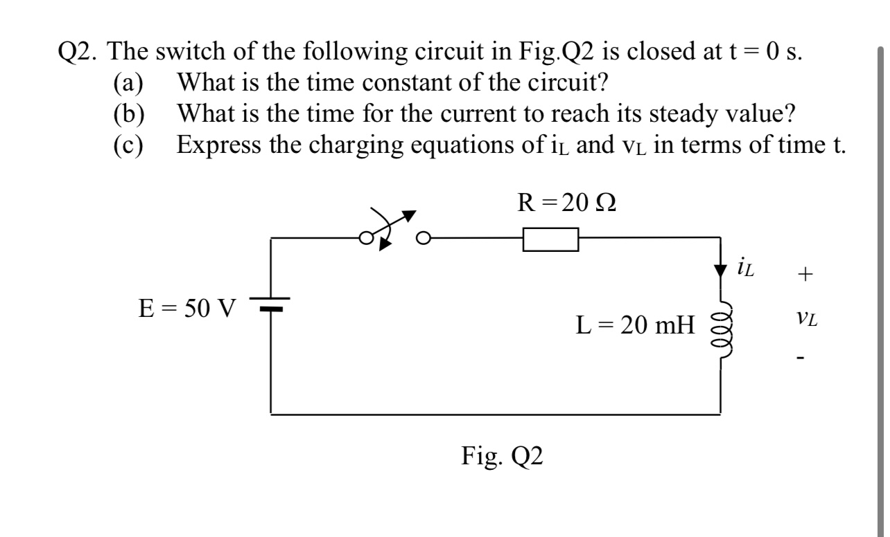 Solved Q2. ﻿The switch of the following circuit in Fig.Q2 | Chegg.com