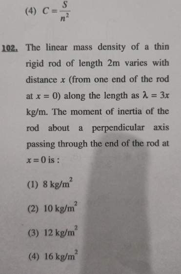Solved (4) C=Sn2102. ﻿The linear mass density of a thin | Chegg.com