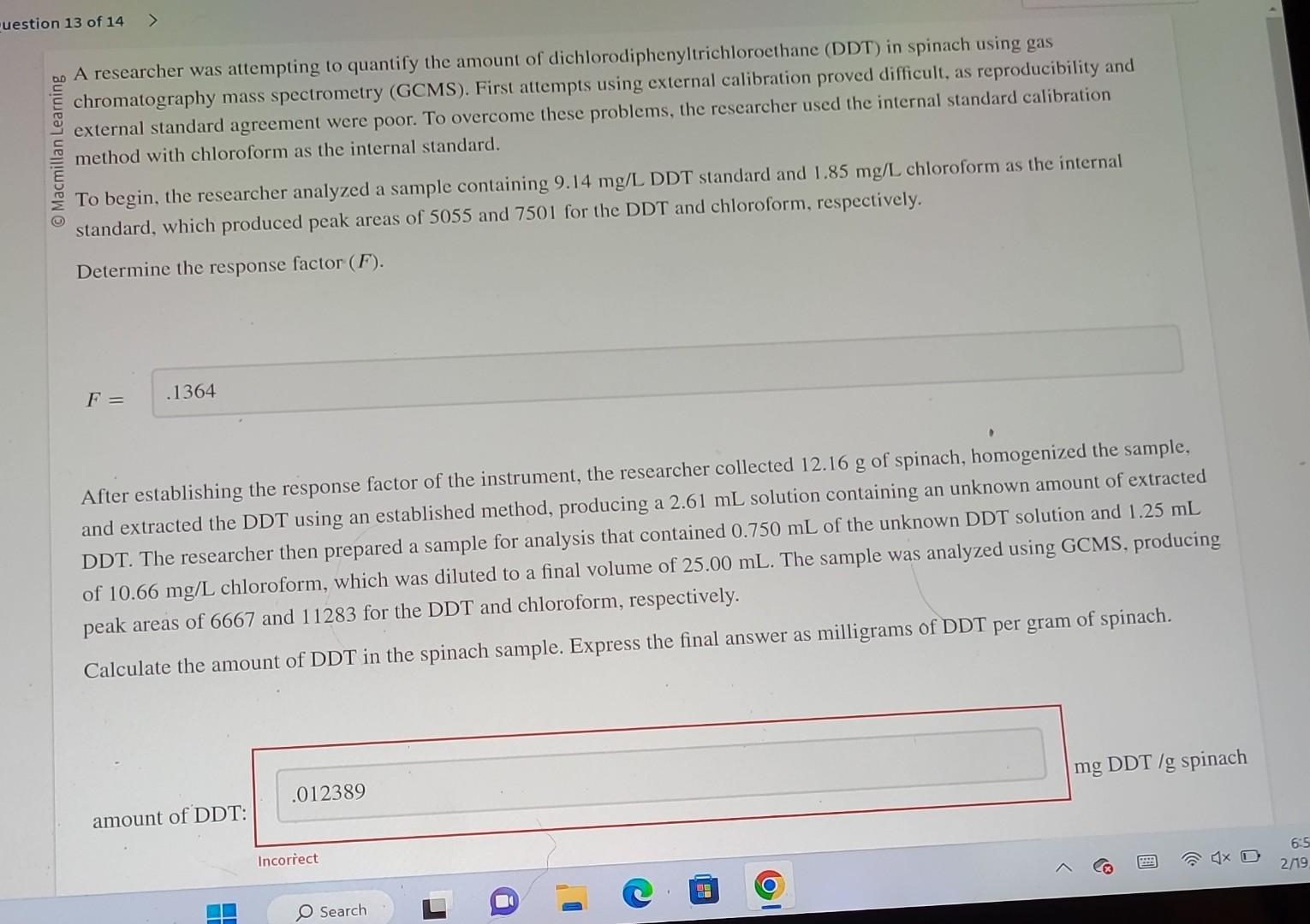 Solved A researcher was attempting to quantify the amount of | Chegg.com