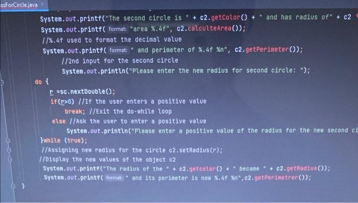 Solved ssForCircle.java and has radius of" + c2 | Chegg.com