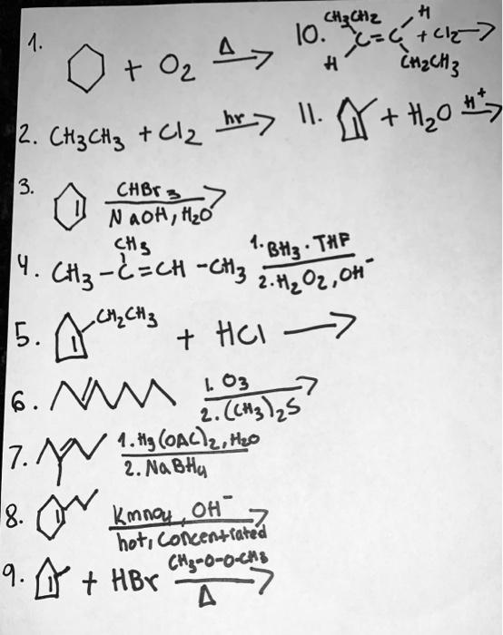 Solved + 1. ع Oro2 CH2CH3 2. CH₃ CH3 + Cl2 | Chegg.com