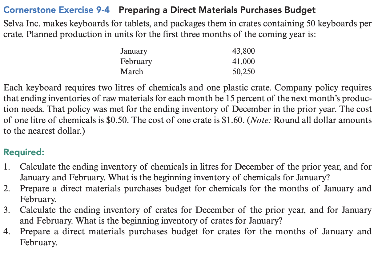 Solved Cornerstone Exercise 9-4 ﻿Preparing a Direct | Chegg.com