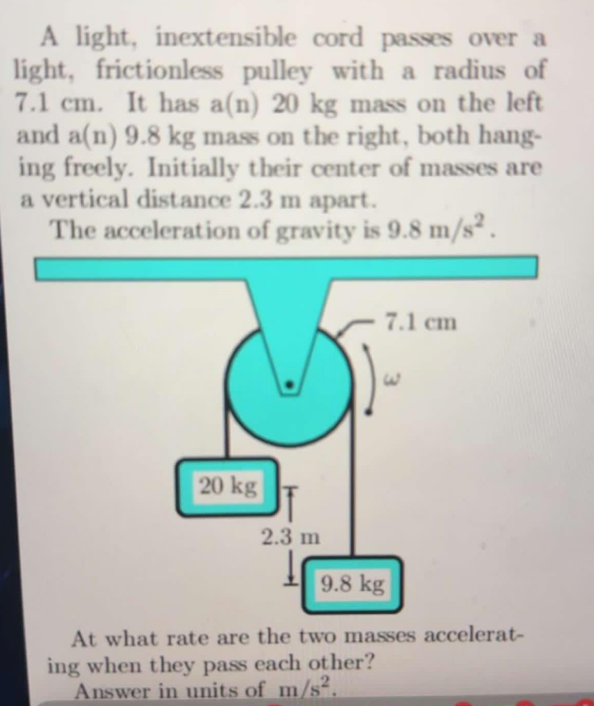 Solved A light, inextensible cord passes over a light, | Chegg.com