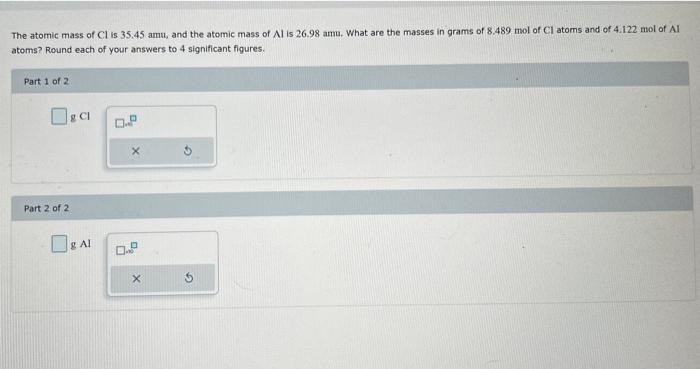 Solved The atomic mass of Cl is 35.45 amu, and the atomic | Chegg.com