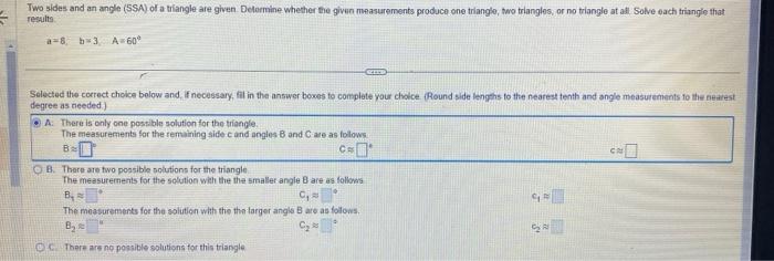 Solved Two sides and an angle SSA of a triangle given | Chegg.com