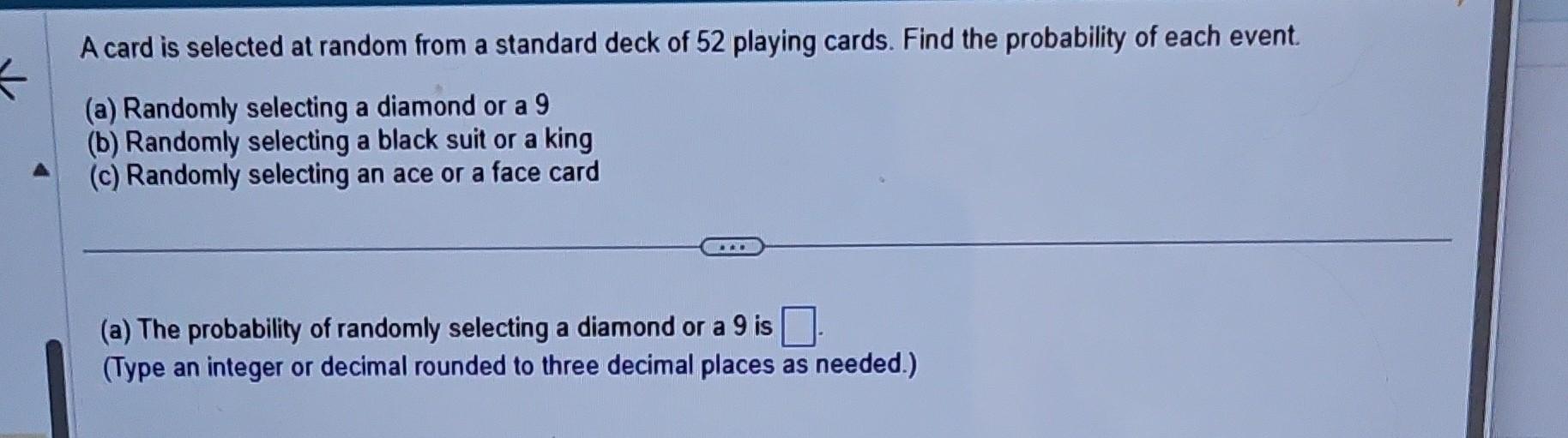 Solved A card is selected at random from a standard deck of | Chegg.com