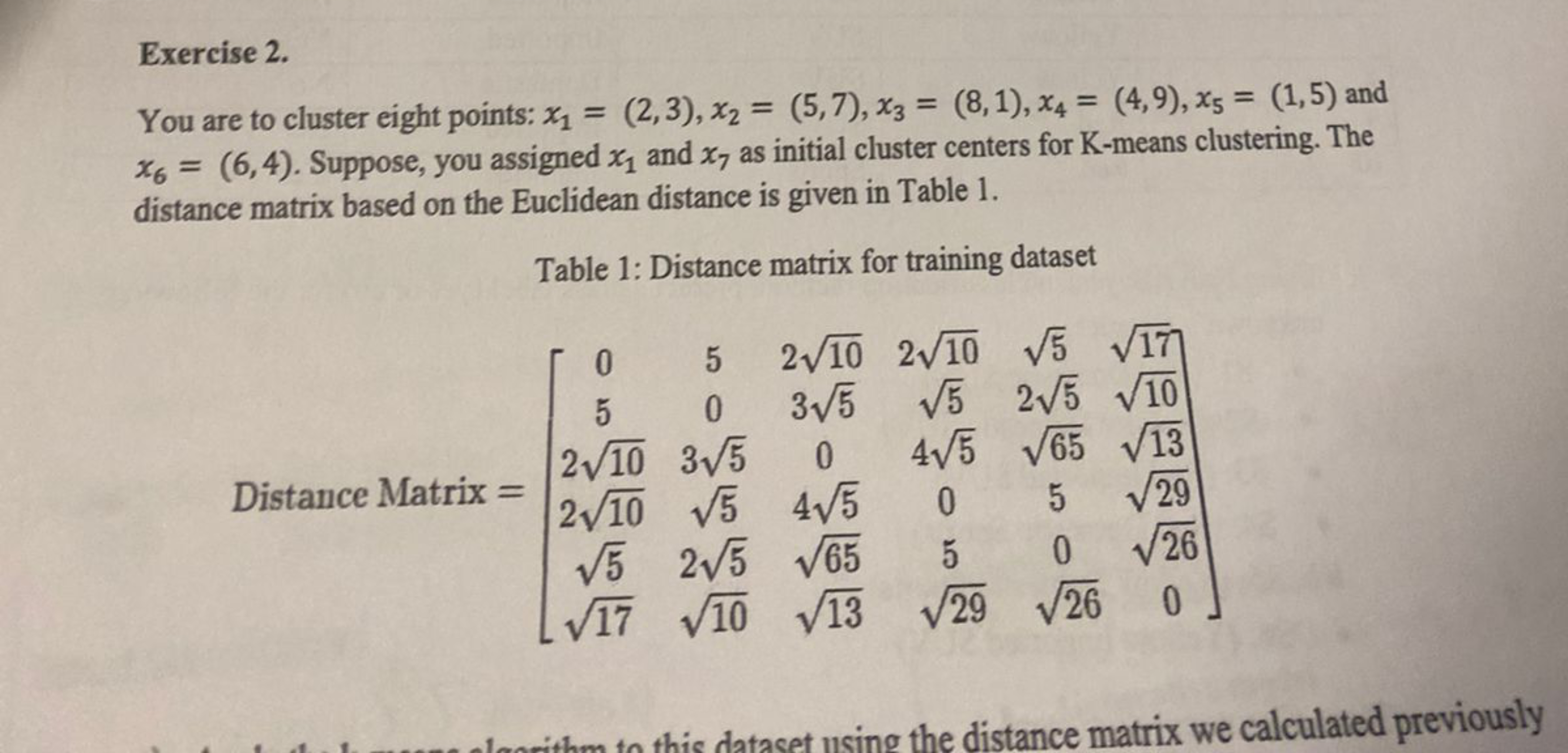 Exercise 2.You are to cluster eight points: | Chegg.com