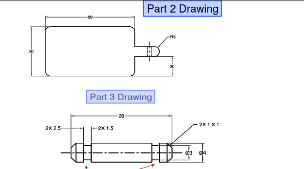 Solved Part 2 Drawing -90 -R5 20 Part 3 Drawing 20 2X 1 X 1 | Chegg.com