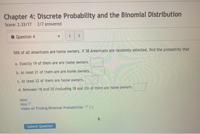 Solved Chapter 4: Discrete Probability and the Binomial | Chegg.com