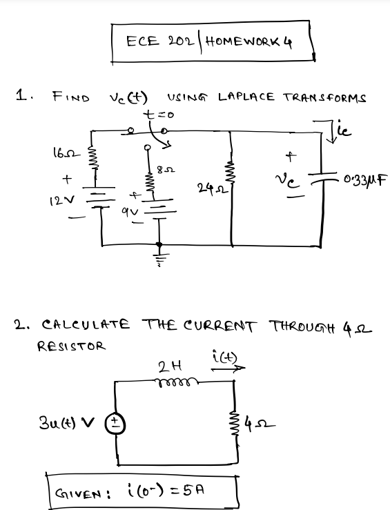 Solved ECE 2O2HOMEWORK 4FIND Vc(t) ﻿USING LAPLACE | Chegg.com
