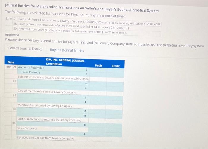 Solved Journal Entries for Merchandise Transactions on | Chegg.com
