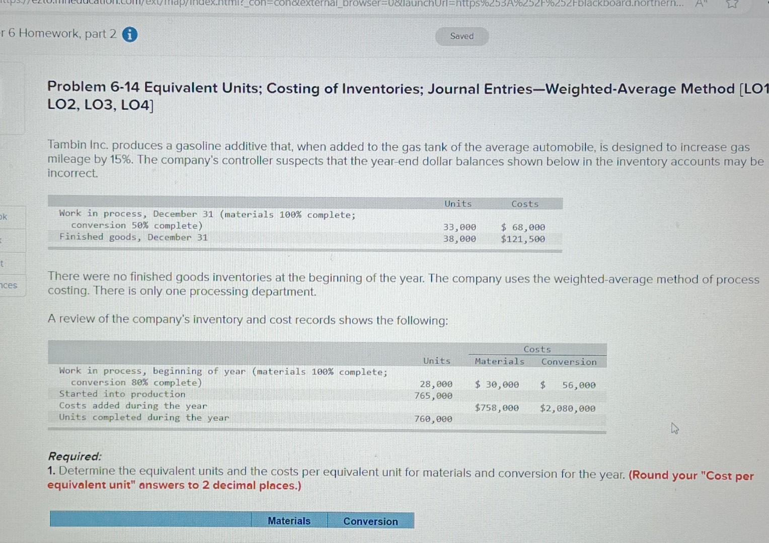 Solved Problem 6-14 Equivalent Units; Costing of | Chegg.com