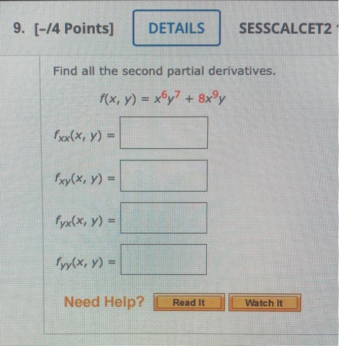 Solved Find All The Second Partial Derivatives 5576