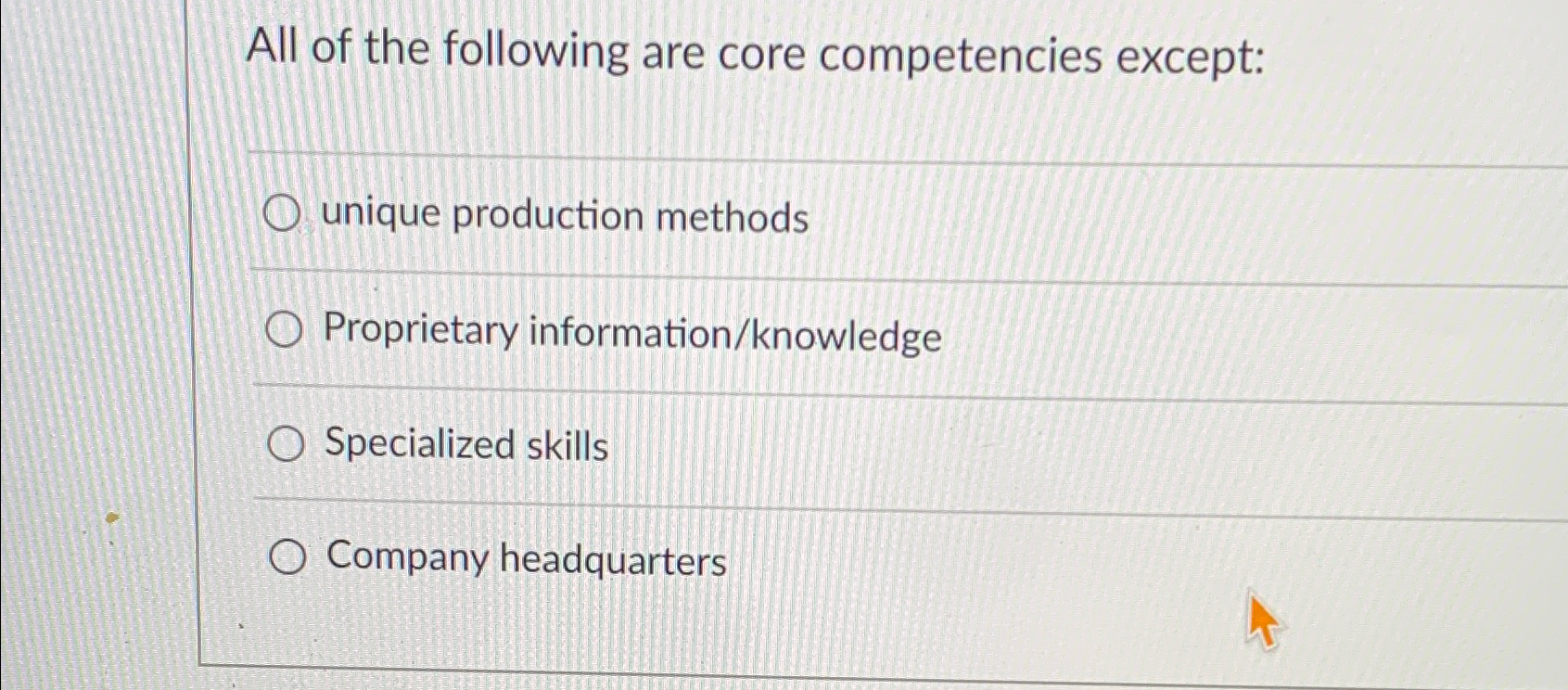 Solved All of the following are core competencies | Chegg.com