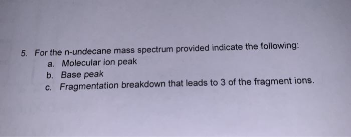 Solved 5. For the n-undecane mass spectrum provided indicate | Chegg.com