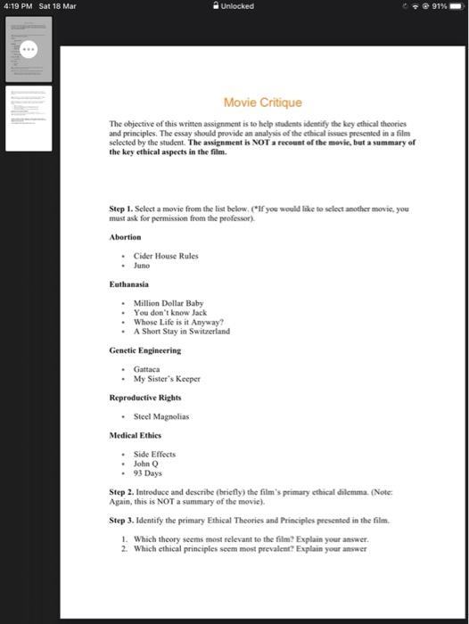 Solved Movie Critique The objective of this written | Chegg.com