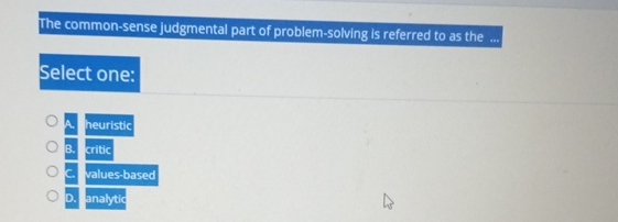 Solved The common-sense judgmental part of problem-solving | Chegg.com