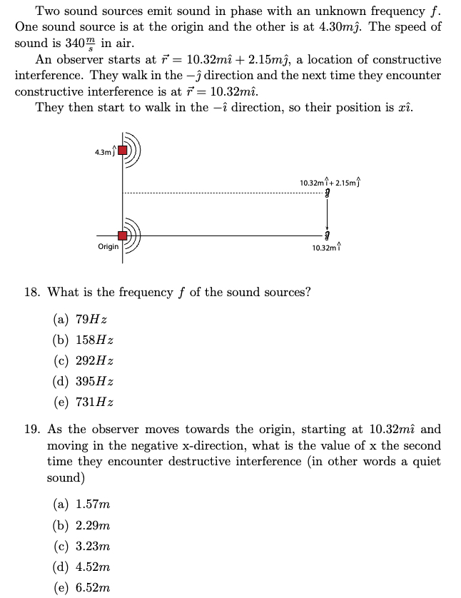 Solved Two sound sources emit sound in phase with an unknown | Chegg.com