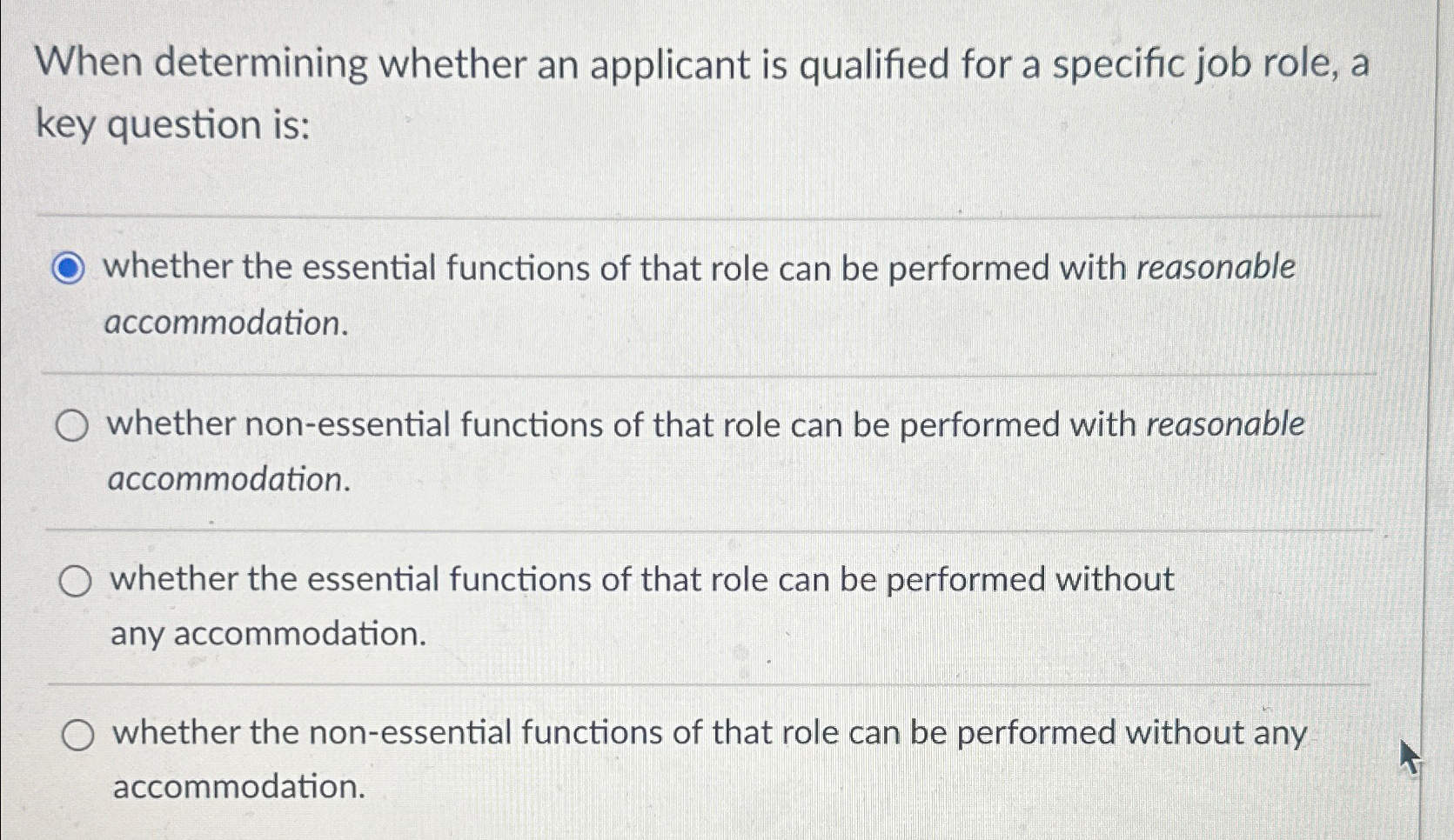 Solved When determining whether an applicant is qualified | Chegg.com