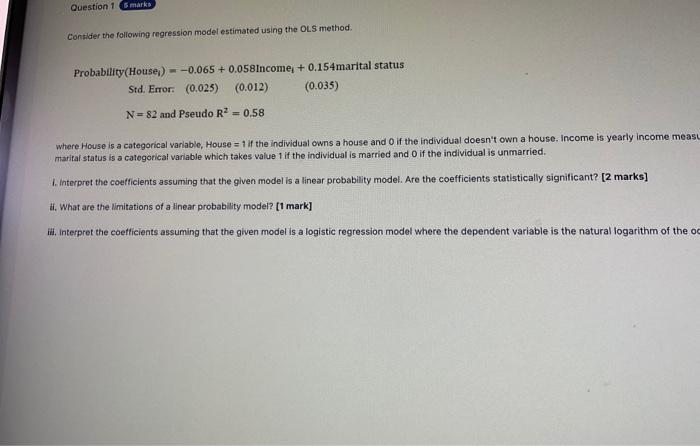 Solved Consider the following regression model estimated | Chegg.com